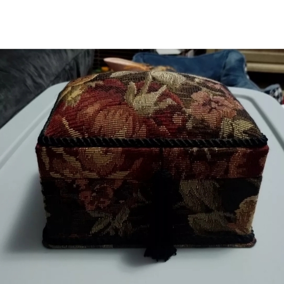 Accents | Vintage Fabric Covered Tapestry Jewelry Box Treasure Chest ...